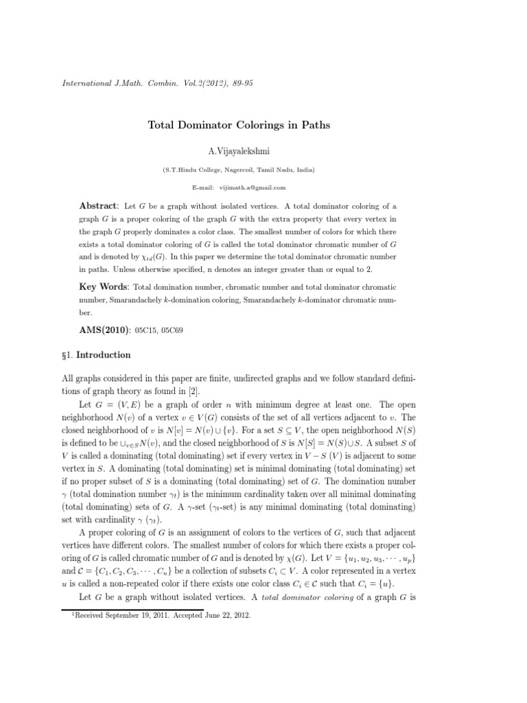 Total Dominator Colorings In Paths Pdf Theoretical Computer Science Mathematical Analysis 
