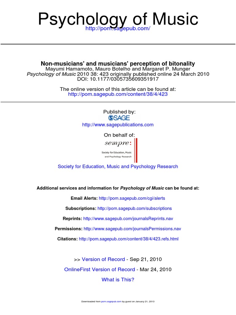 Non-Musicians' and Musicians' Perception of Bitonality | PDF | Harmony ...
