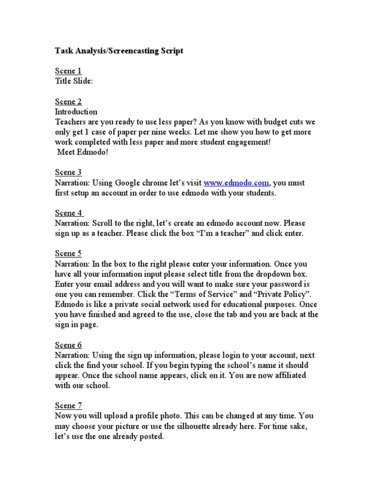 Task Analysis/Screencasting Script | PDF