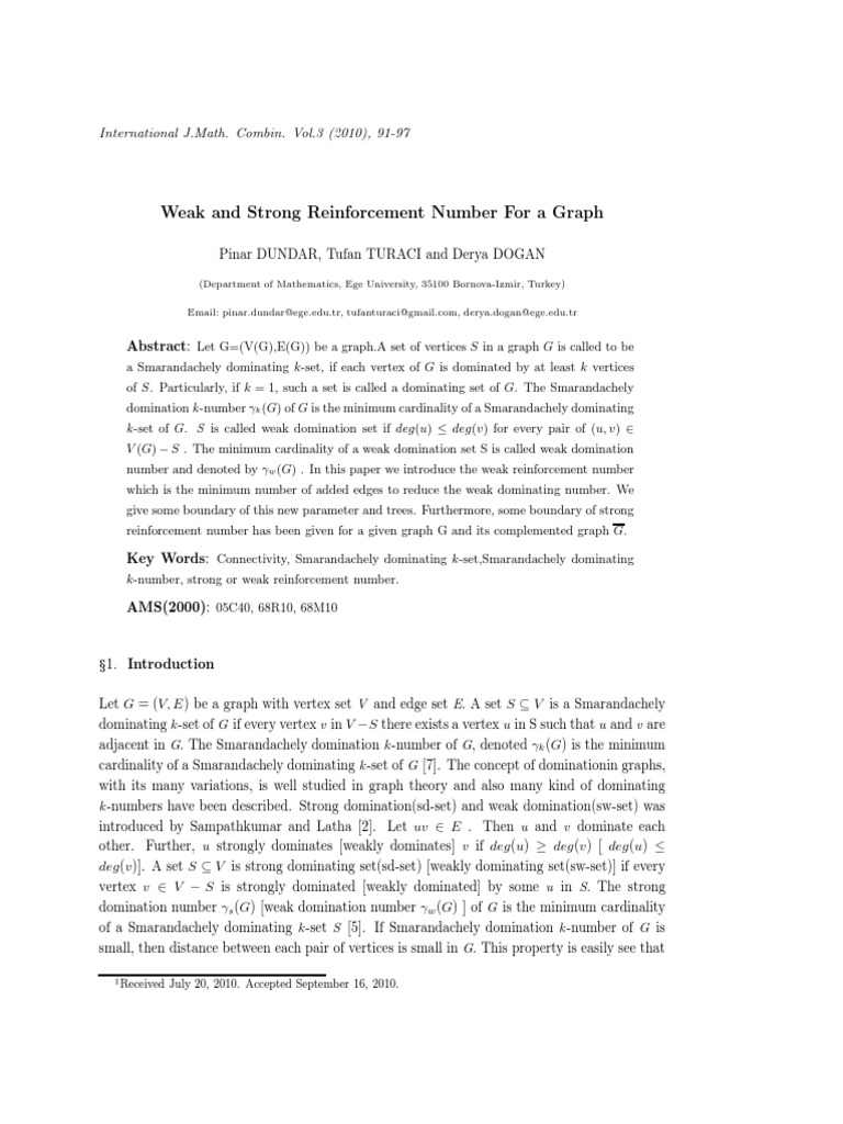 Weak and Strong Reinforcement Number For A Graph | PDF | Vertex (Graph ...