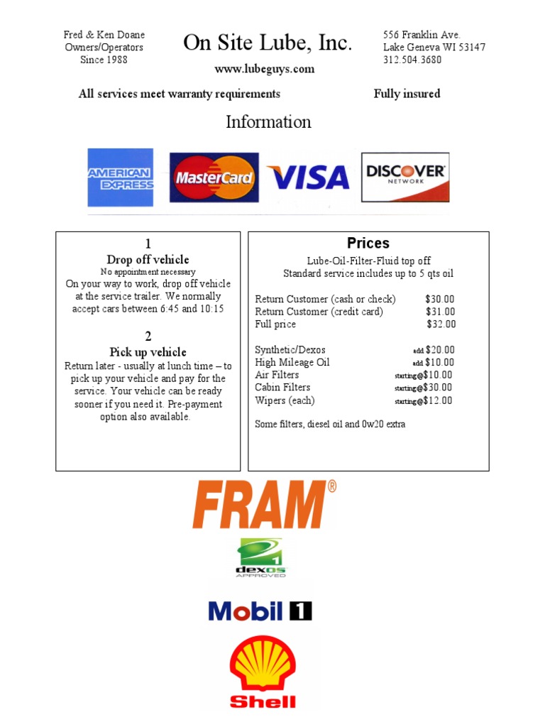 On-Site Lube Services and Pricing | PDF