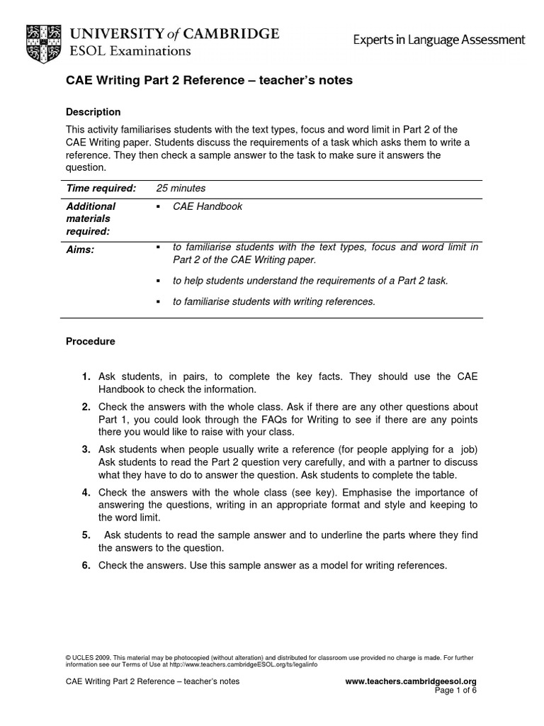 Cae Writing Part 2-REFERENCE | PDF | Essays | Cognition
