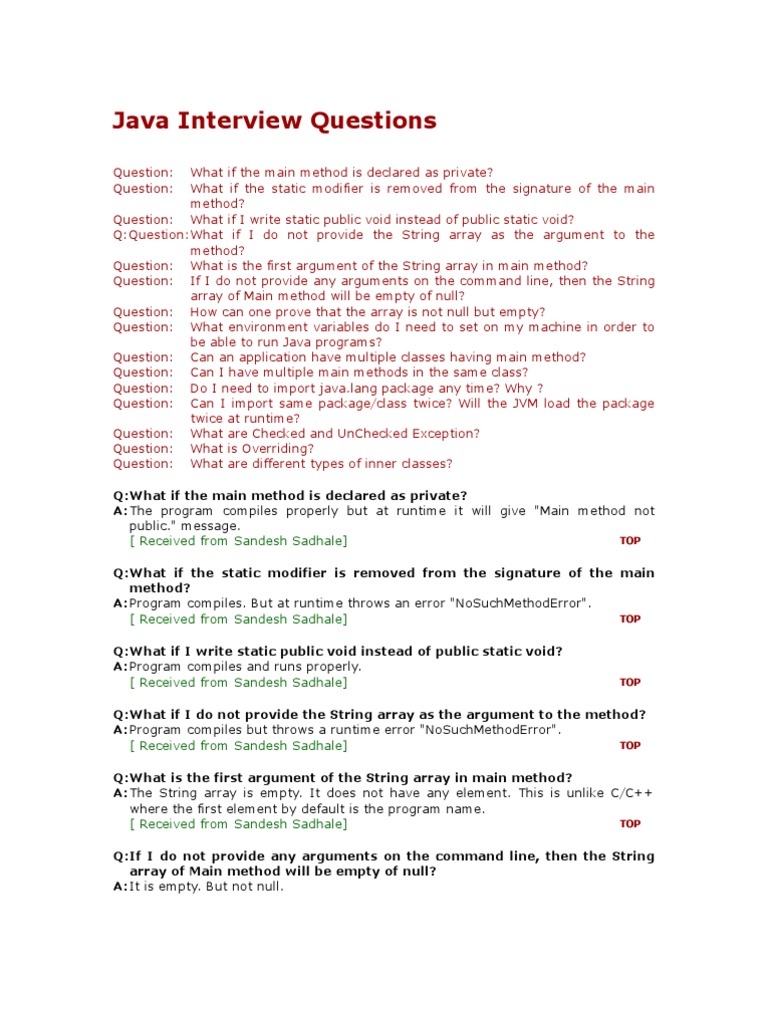 Java Interview Questions Pdf Class Computer Programming Method Computer Programming 