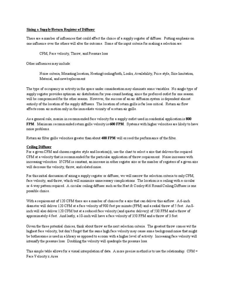 Sizing A Supply/Return Register of Diffuser | PDF | Hvac | Continuum ...