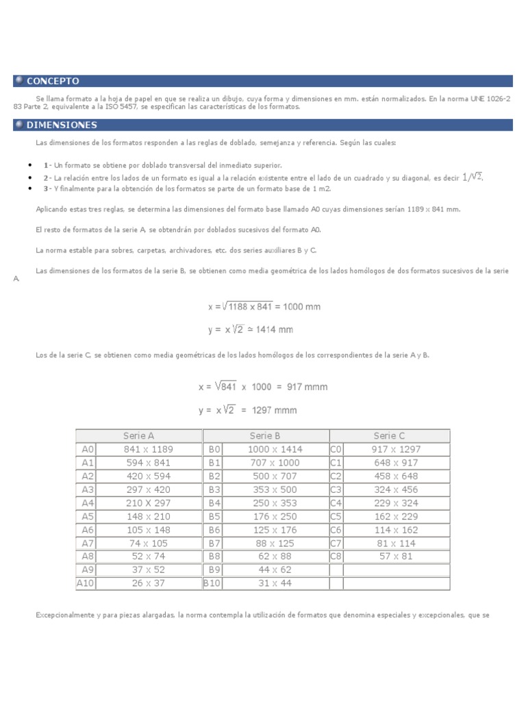 Dimensiones y características de los formatos de papel normalizados | PDF | Enseñanza de ...