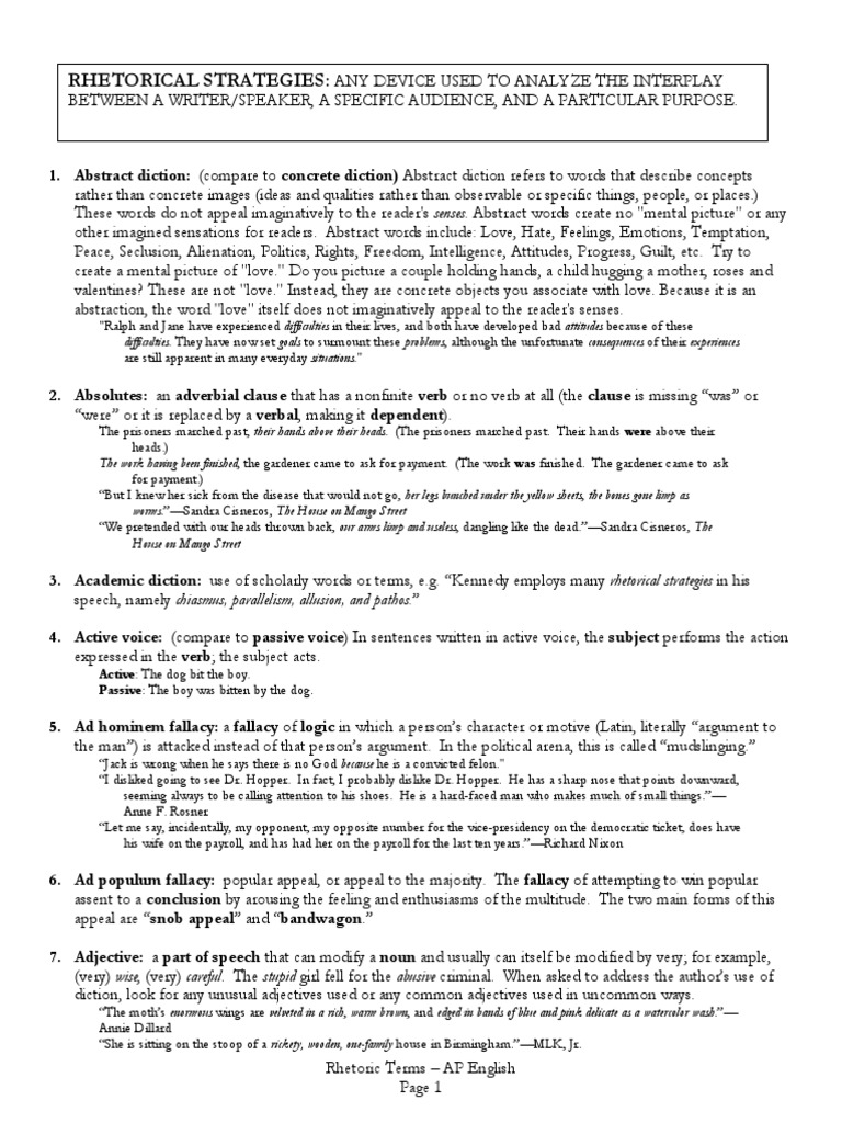 AP English Rhetoric Terms Guide | PDF