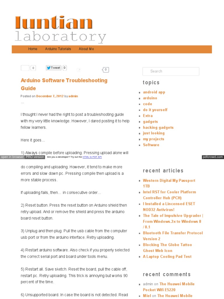 Arduino Software Troubleshooting Guide: T Opics | PDF | Games ...
