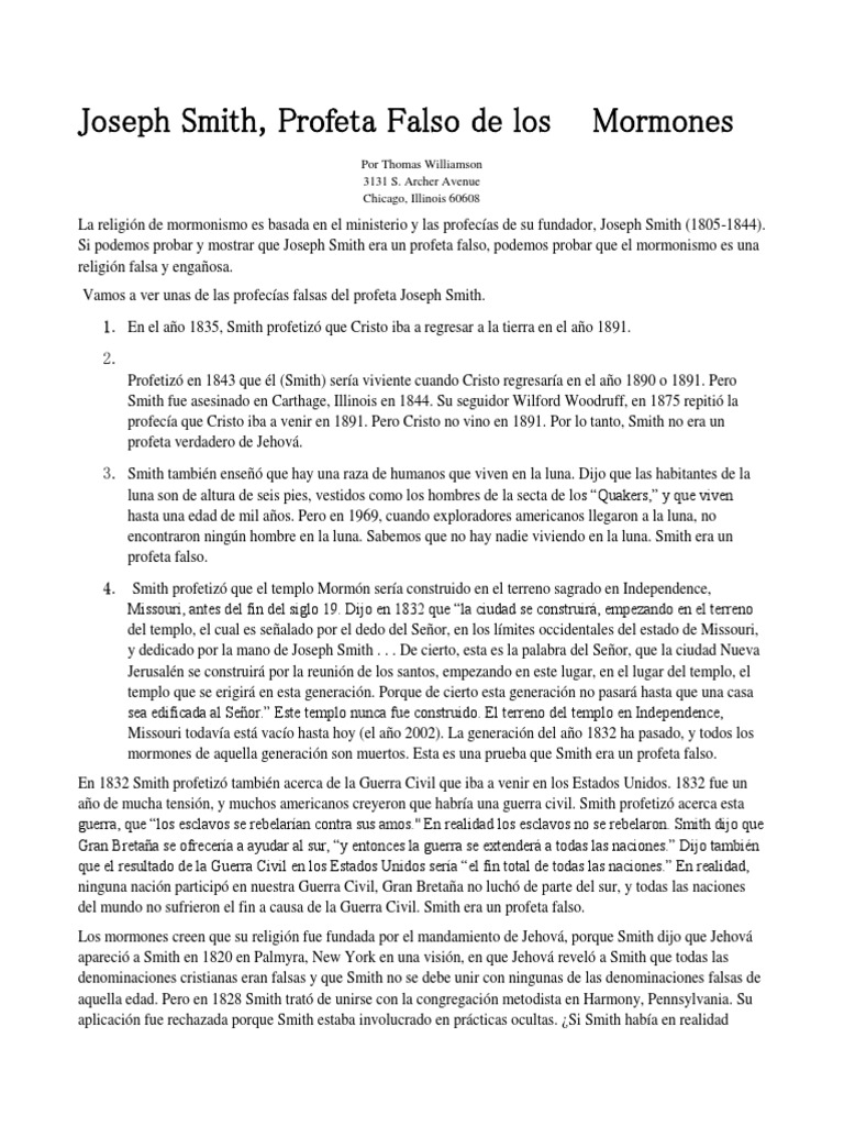 Joseph Smith, Profeta Falso de Los Mormones | PDF | La Iglesia de ...