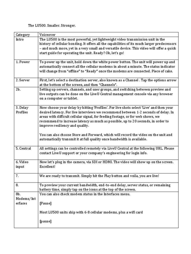 LU500 Tutorial Script Final | PDF | Modem | Wi Fi