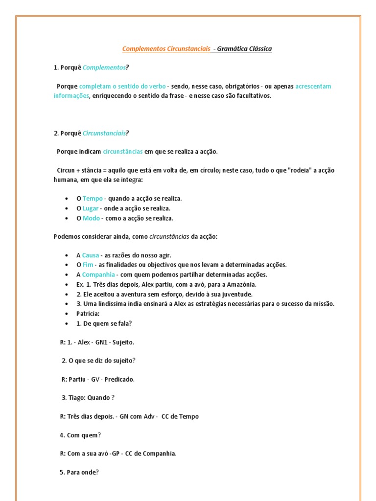 Complementos Circunstanciais - Gramática Clássica | PDF | Bilbo ...