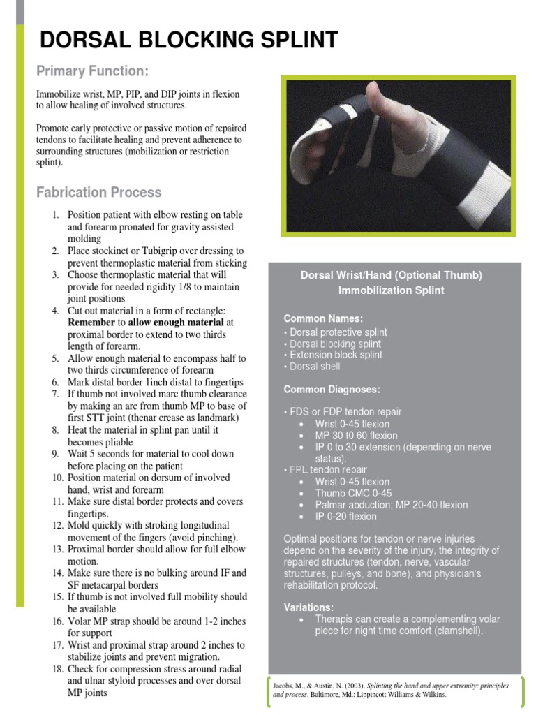 Dorsal Blocking Splint | PDF | Thumb | Hand