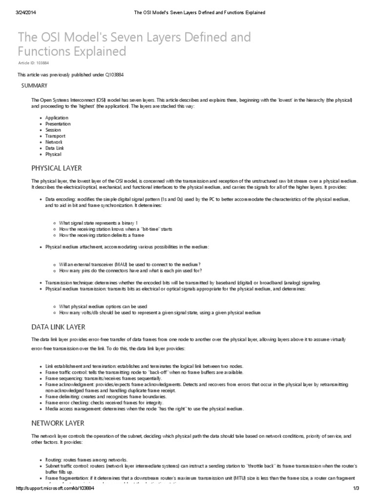The OSI Model's Seven Layers Defined and Functions Explained | PDF ...