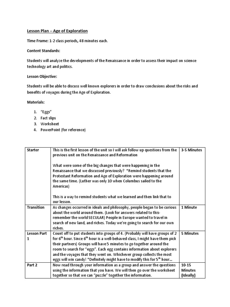 Age of Exploration Lesson Plan WH | PDF | Age Of Discovery ...