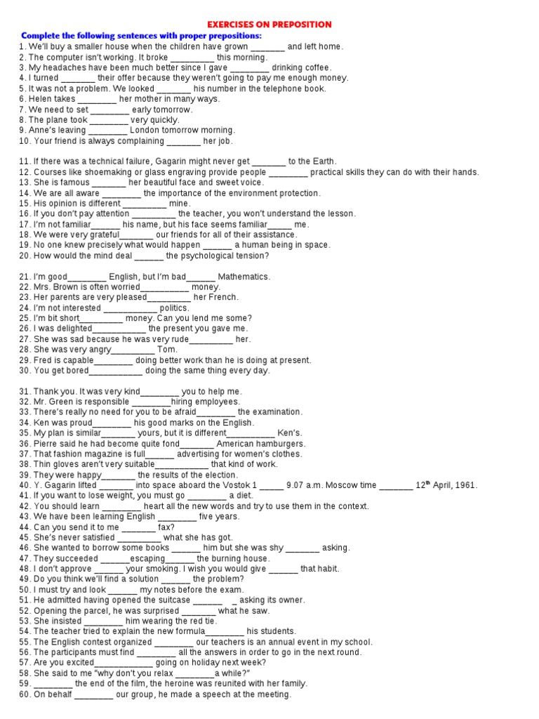 Preposition Exercises for Students | PDF