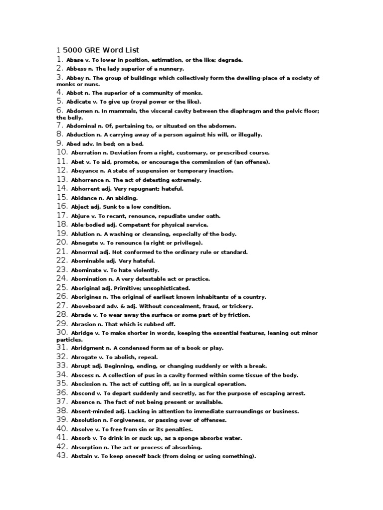 5000 GRE Vocabulary Word List | PDF | Nature