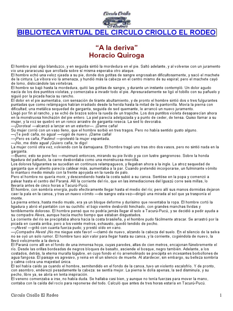 A La Deriva - Horacio Quiroga | Descargar gratis PDF | Naturaleza