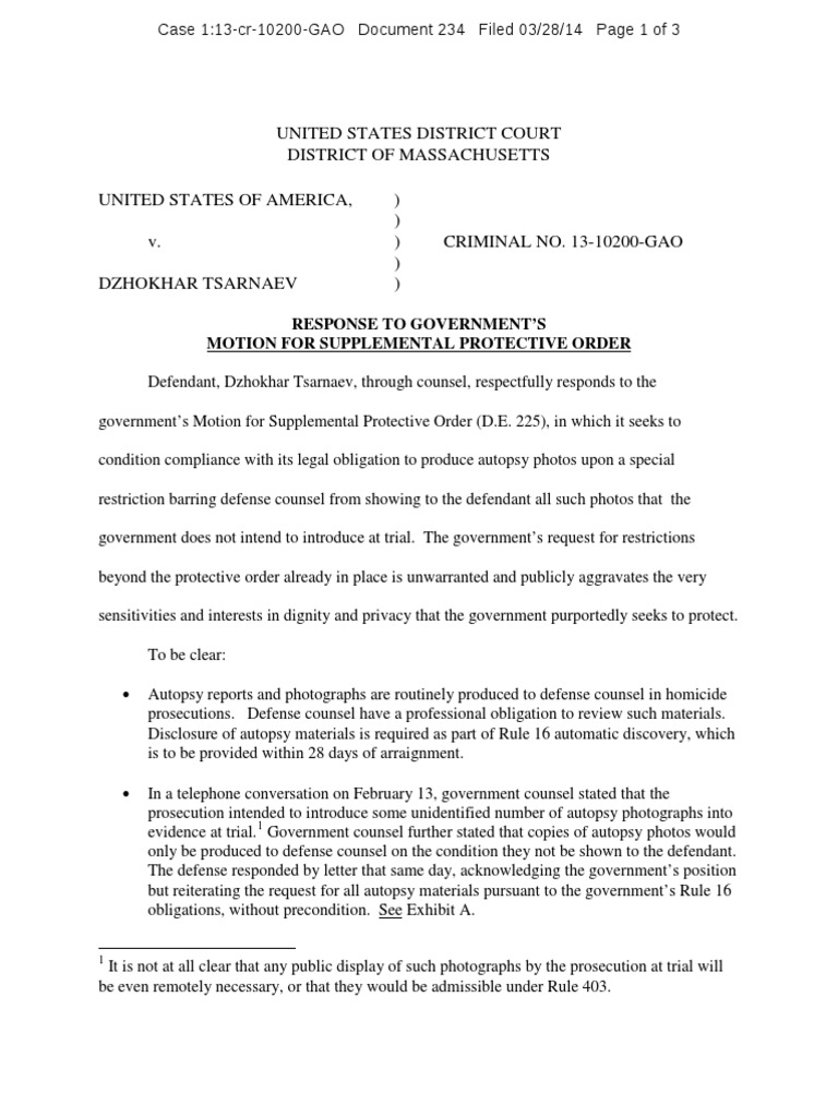 234 Response To GOVT Motion For Supplemental Protective Order 032814 ...