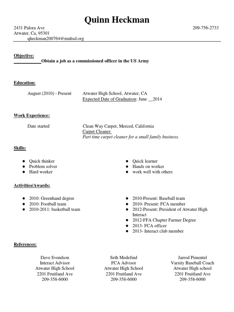Quinn Heckman: Objective: Obtain A Job As A Commissioned Officer in The ...