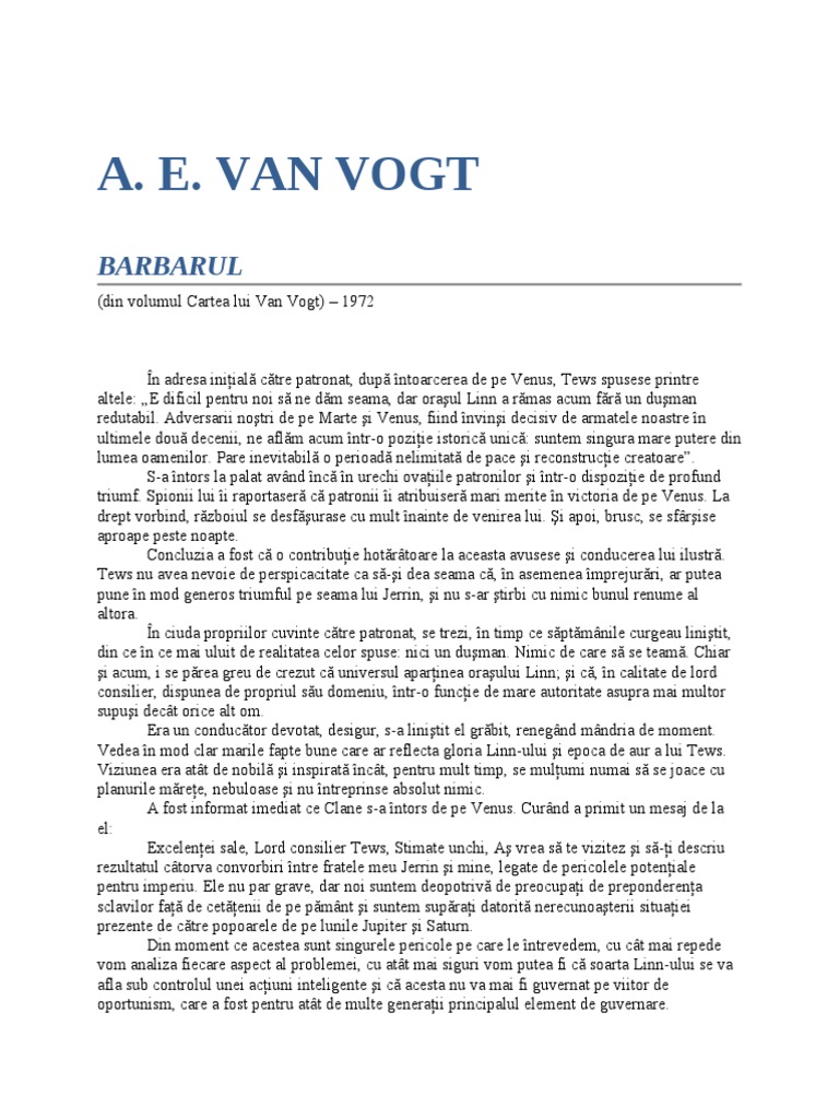 A. E. Van Vogt-Barbarul 10 | PDF