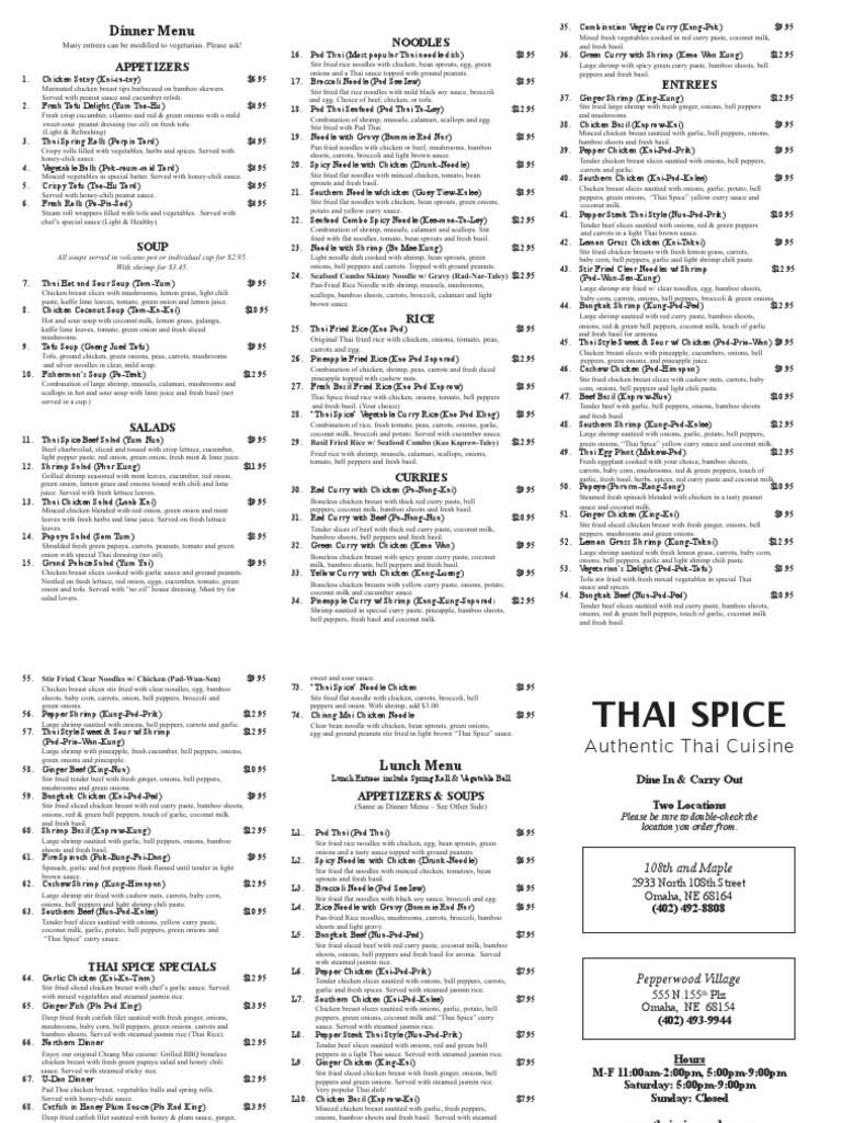 155 TH Thai Spice Menu | PDF | Thai Cuisine | Curry