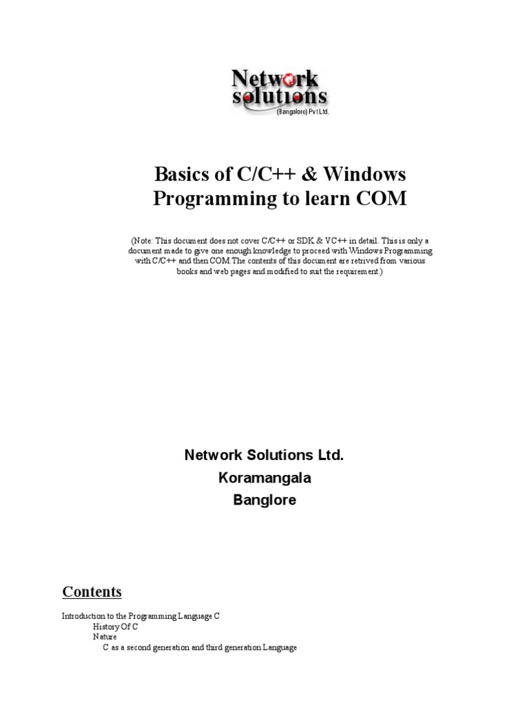 An Introduction To Programming In C And Windows Basic Concepts For Developing Com Applications