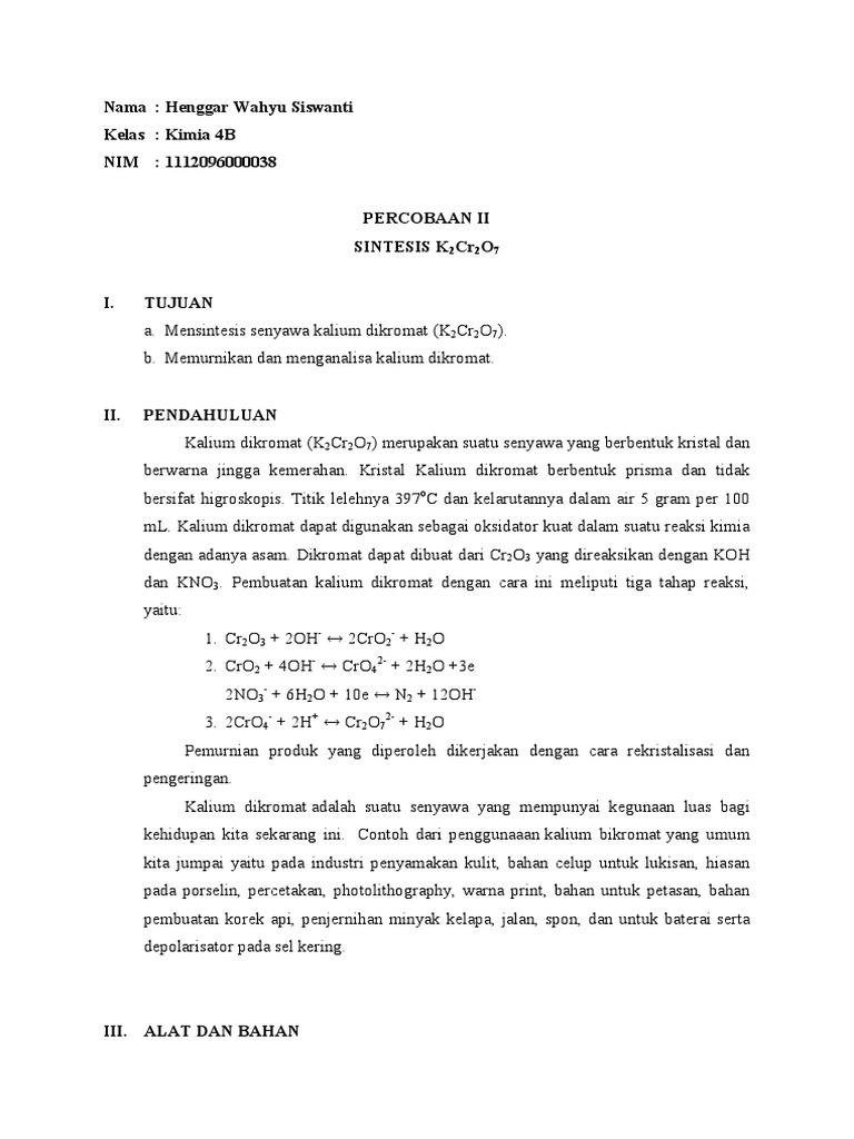Pembuatan Kalium Dikromat | PDF