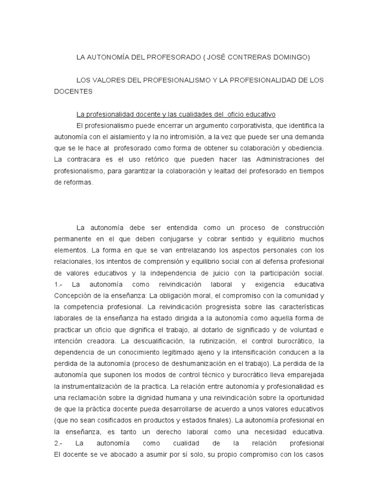 Las claves de la autonomía profesional del profesorado | PDF | Economía ...