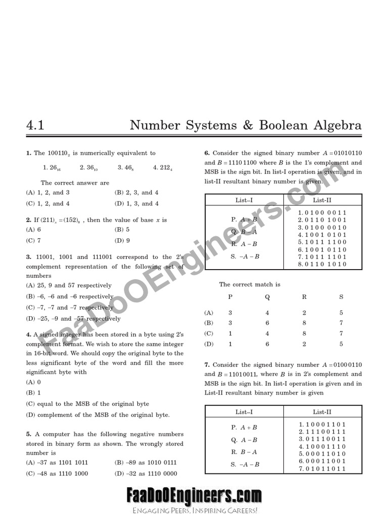 Module 4 - Number Systems and Boolean Algebra | Download Free PDF ...