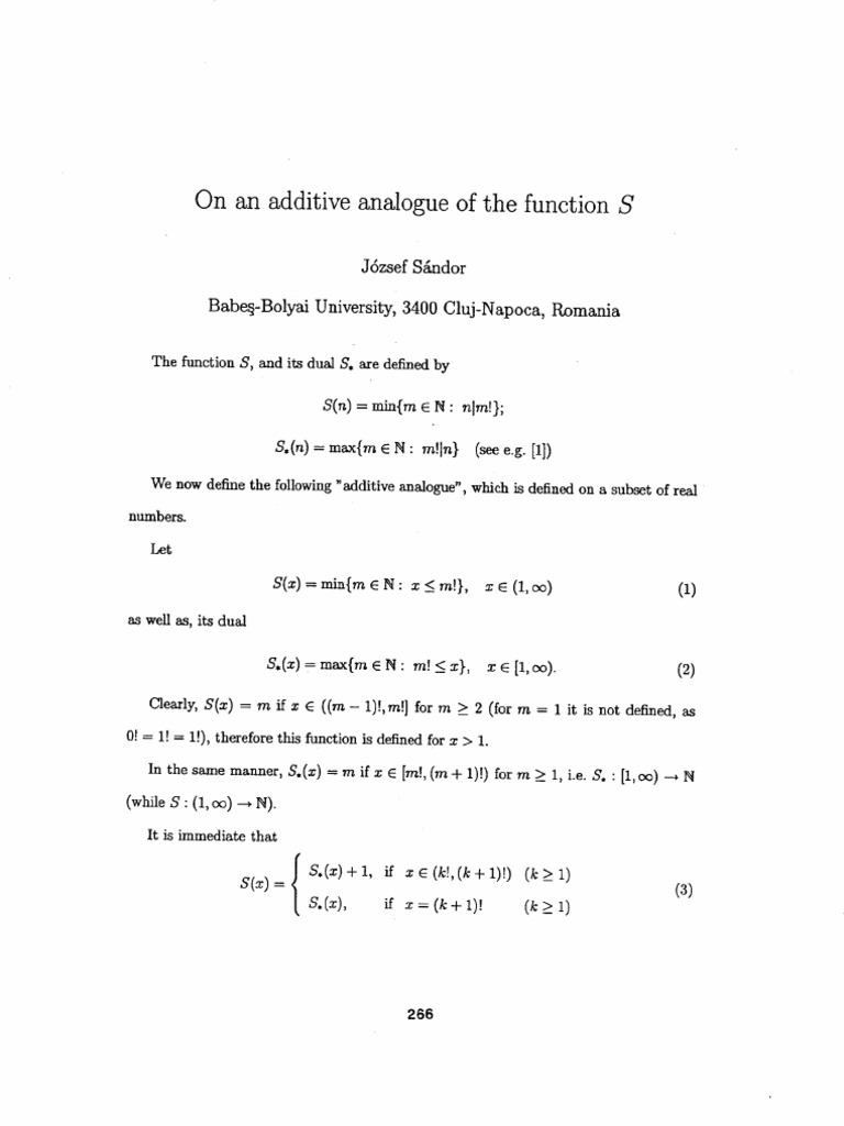 On An Additive Analogue of The Function S | PDF | Logarithm | Sequence
