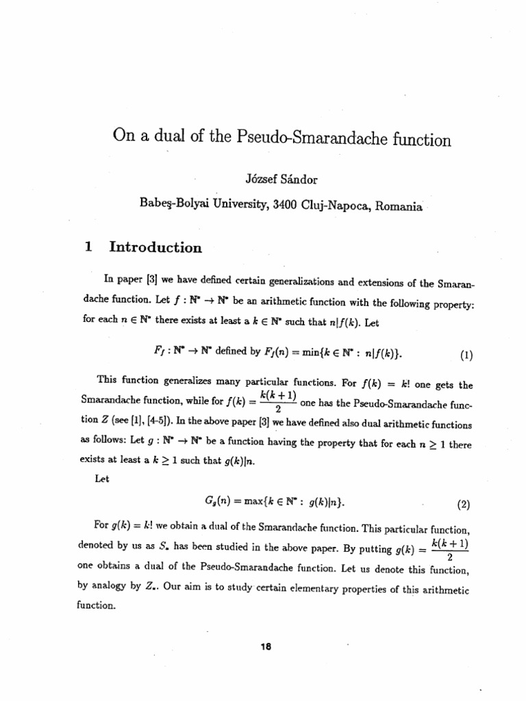 On A Dual of The Pseudo-Smarandache Function | PDF | Integer | Sequence