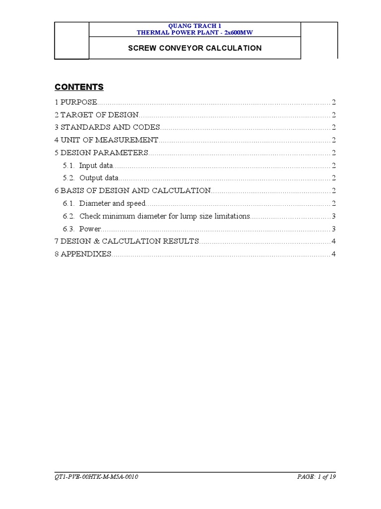 Screw Conveyor Design Calculations | PDF | Screw | Units Of Measurement