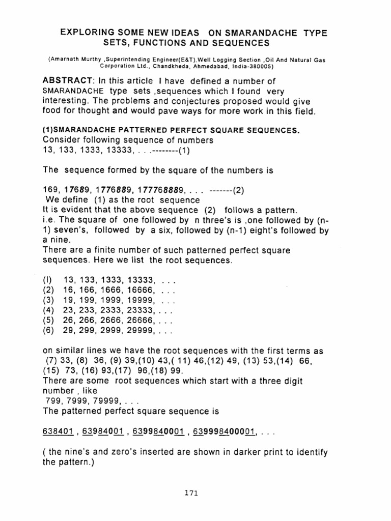 Exploring Some New Ideas On Smarandache Type Sets, Functions and Sequences | PDF | Sequence ...