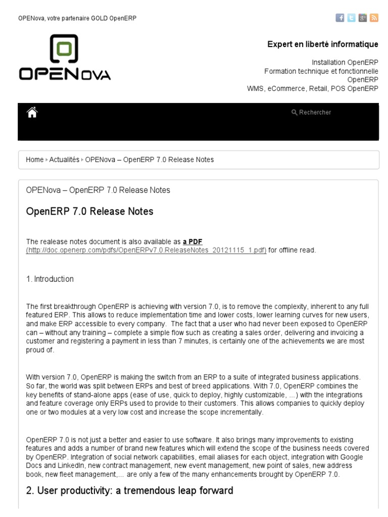 OPENova - OpenERP 7 | PDF | Point Of Sale | Email