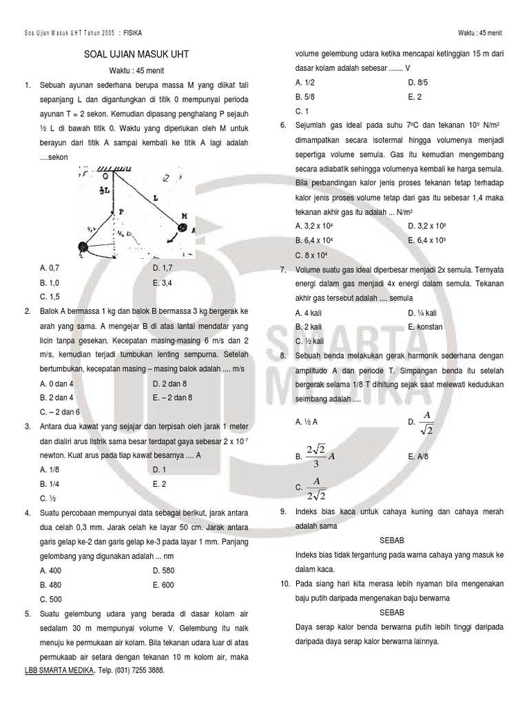 Soal Fisika Ujian Masuk UHT 2005 | PDF | Metode & Bahan Ajar