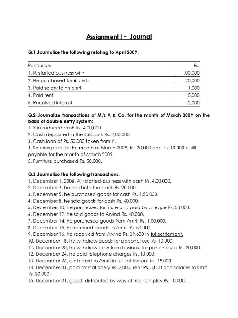Accounting Assignments Journal Entries | PDF | Debits And Credits ...