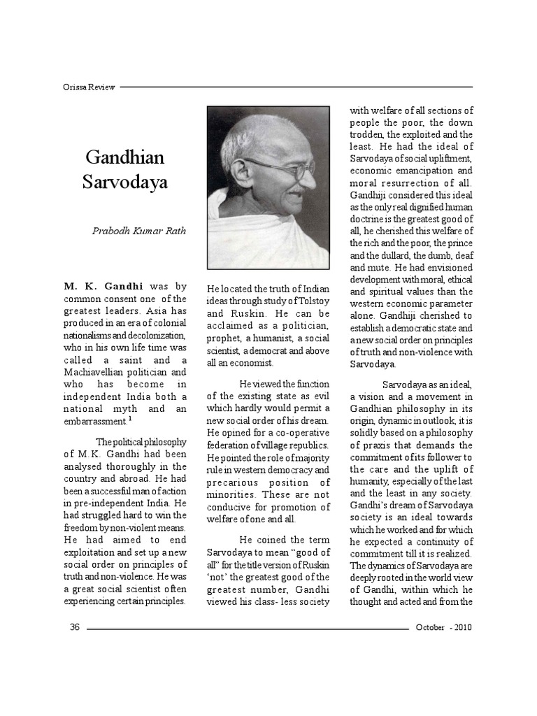 Sarvodaya | PDF | Mahatma Gandhi | Nonviolence