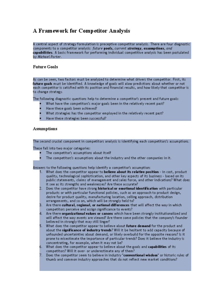 Framework For Competitor Analysis | PDF | Strategic Management | Cognition