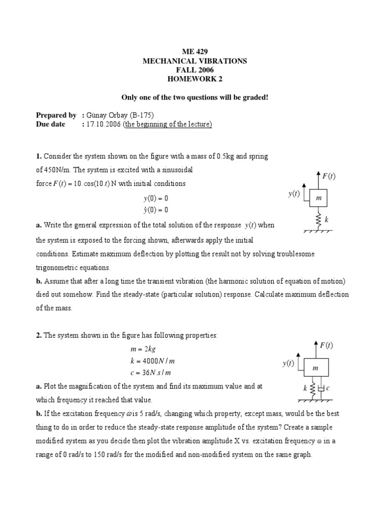 Mechanical Vibrations Homework 2 | PDF