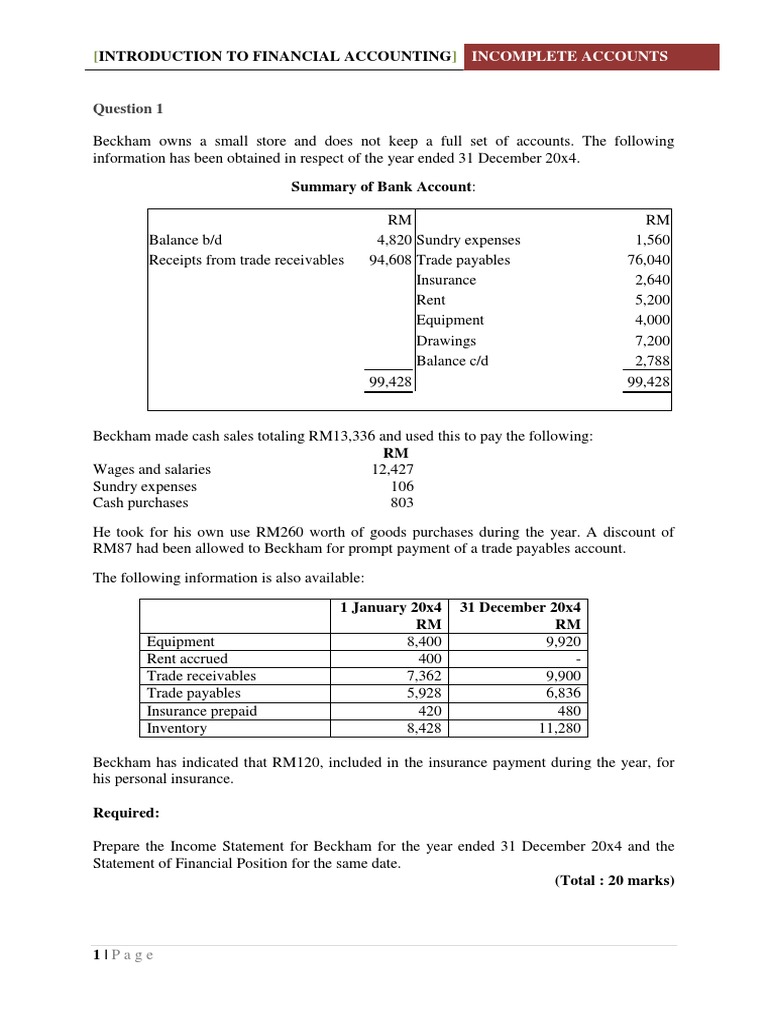 Incomplete Record - Question | PDF | Book Value | Expense