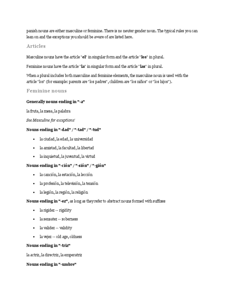 Gender of Spanish Nouns | PDF | Género gramatical | Relaciones sintácticas