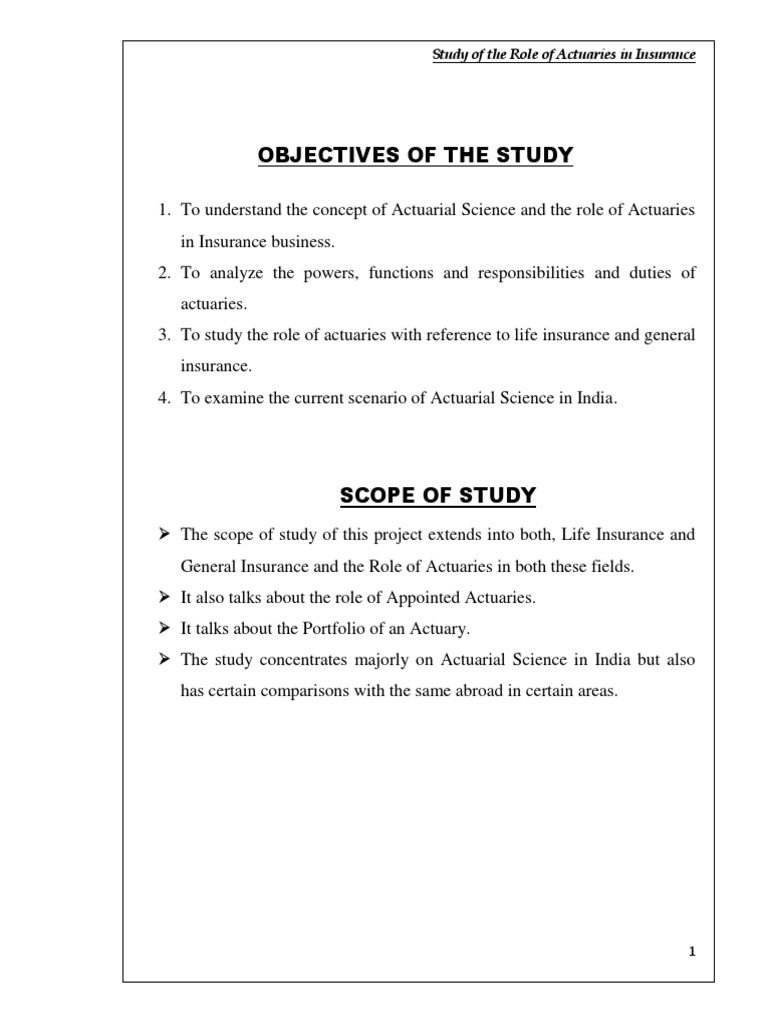 Study Of The Role Of Actuaries In Insurance Pdf Actuary Insurance