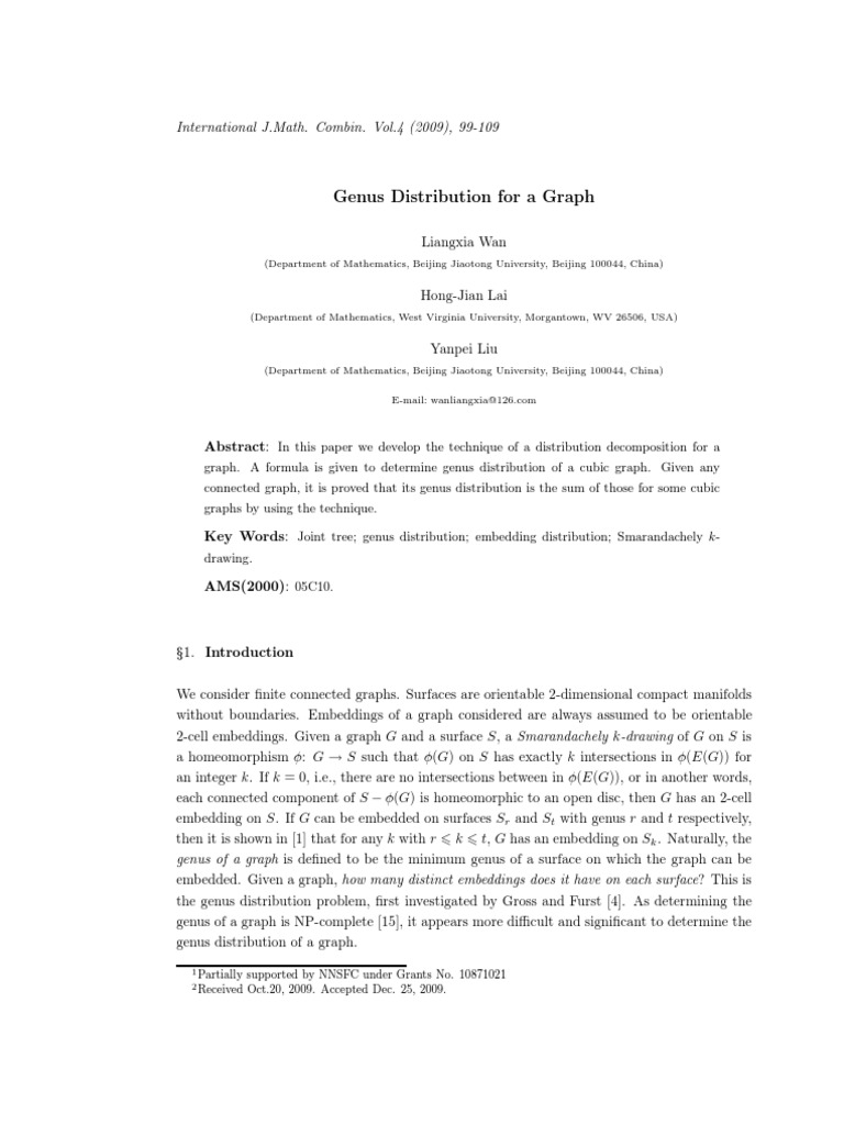 Genus Distribution For A Graph | PDF | Vertex (Graph Theory) | Graph Theory