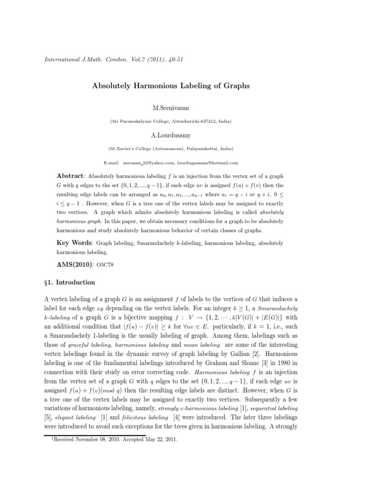 Absolutely Harmonious Labeling of Graphs | PDF | Vertex (Graph Theory ...