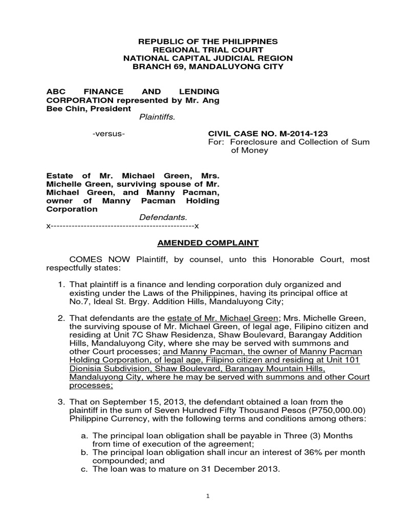 Amended COMPLAINT.docx | Mortgage Law | Debt