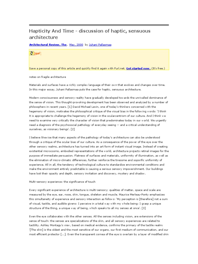 Hapticity and Time | PDF | Perception | Somatosensory System