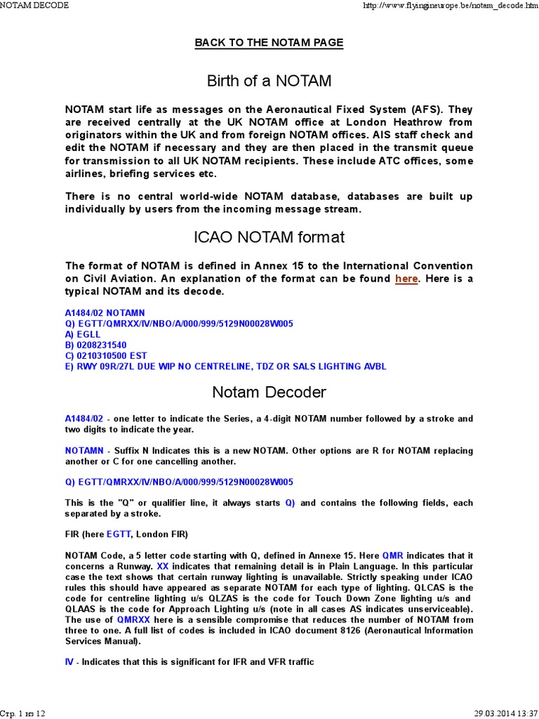 Notam Decode | Air Traffic Control | Visual Flight Rules