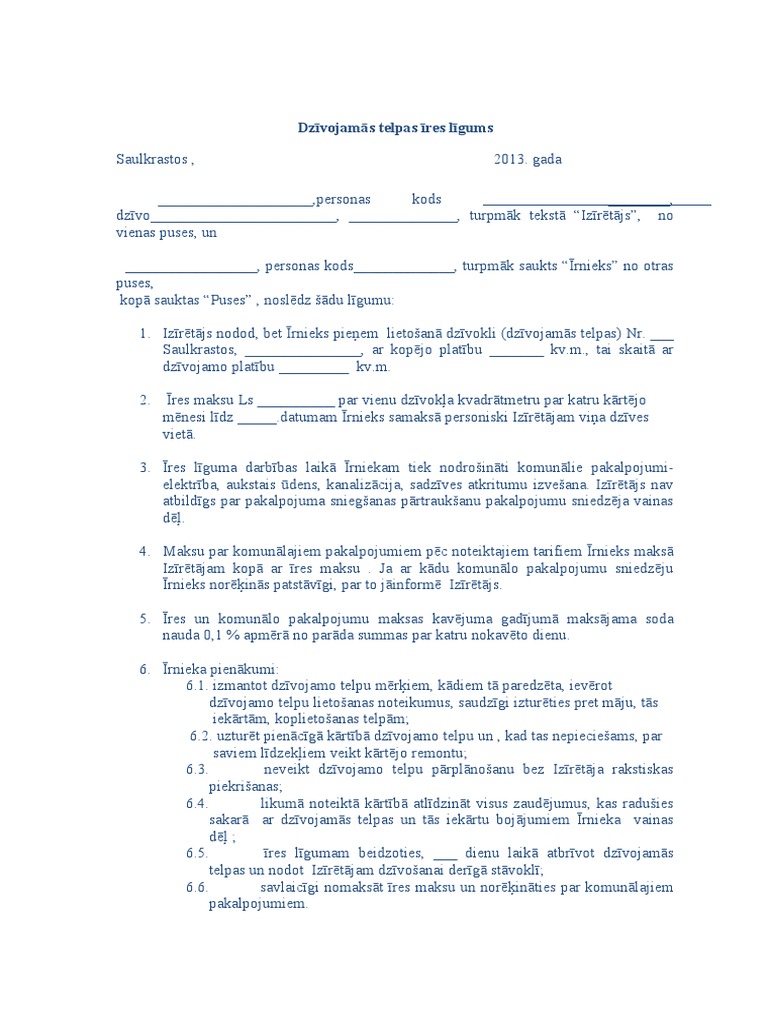 Dzivojamas Telpas Ires Liguma Paraugs-1 | PDF