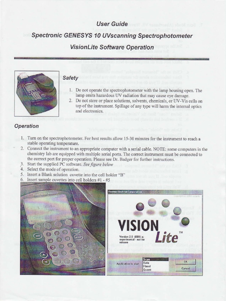 Spec Genesys 10 UV Scanning Spectrophotometer VisionLite Software ...
