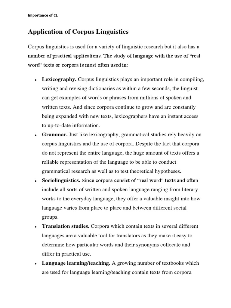 Application of Corpus Linguistics | PDF | Linguistics | Cognition