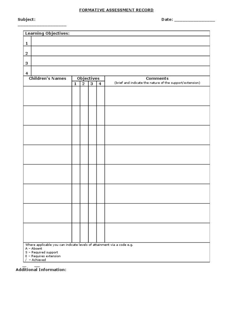 Formative Assessment Record Template | PDF